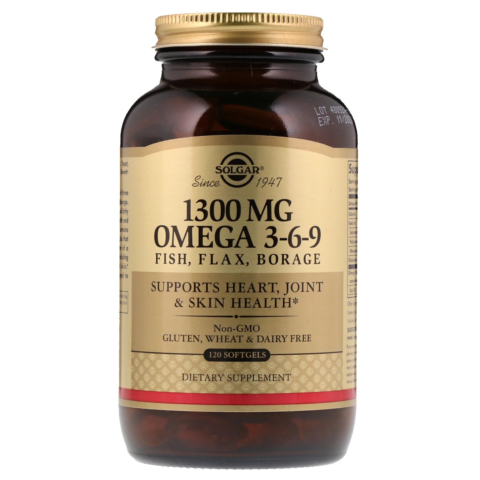 Омега 3-6-9, Omega 3-6-9, Solgar, 1300 мг, 120 гелевих капсул ...