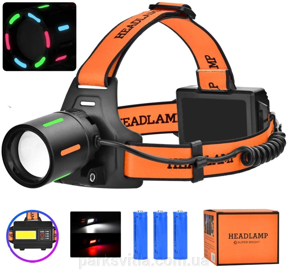 Ліхтар налобний NIGHT vision fluorescence BL-T67-TG+COB (white+red) 3x18650, 1 режим, power bank ...